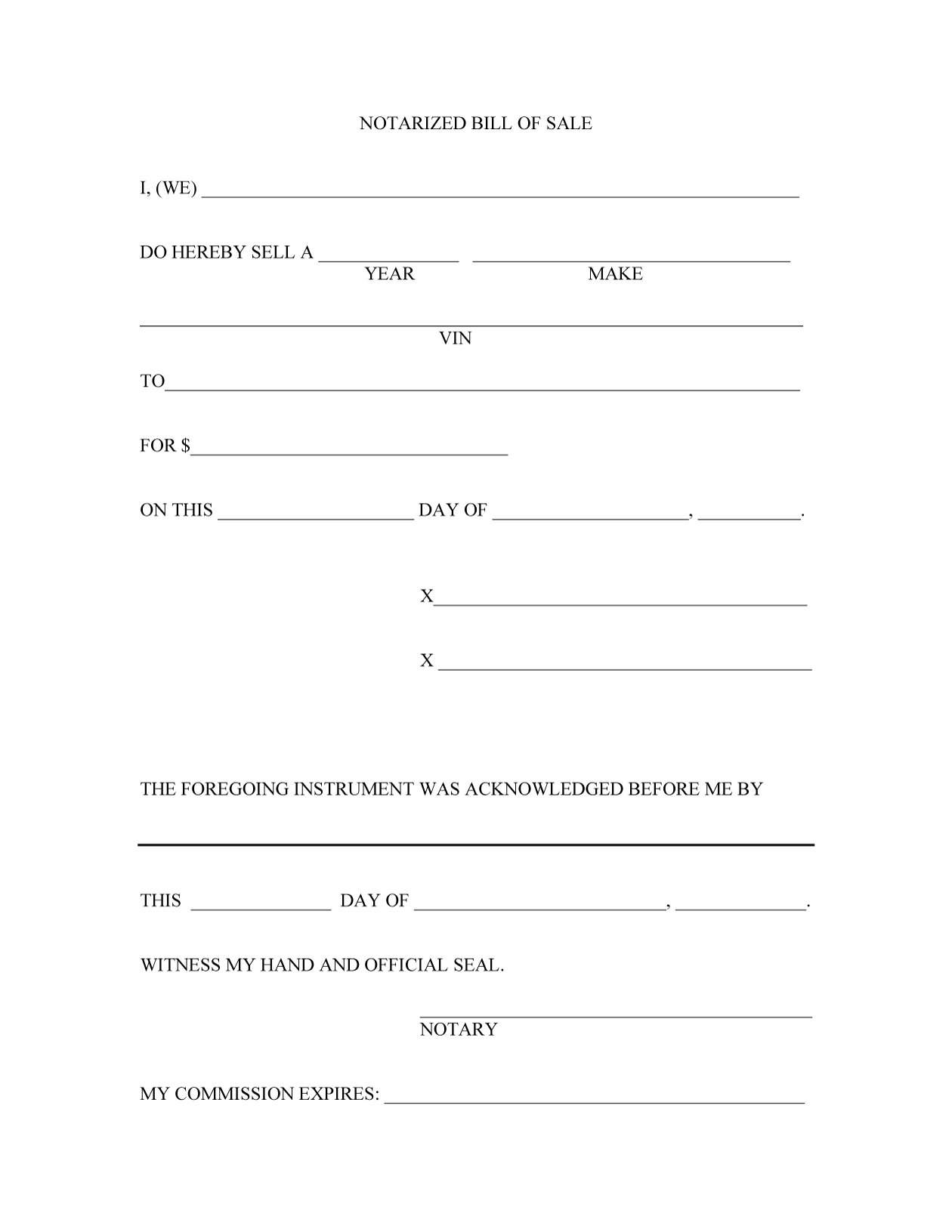Printable Bill Of Sale For A Boat